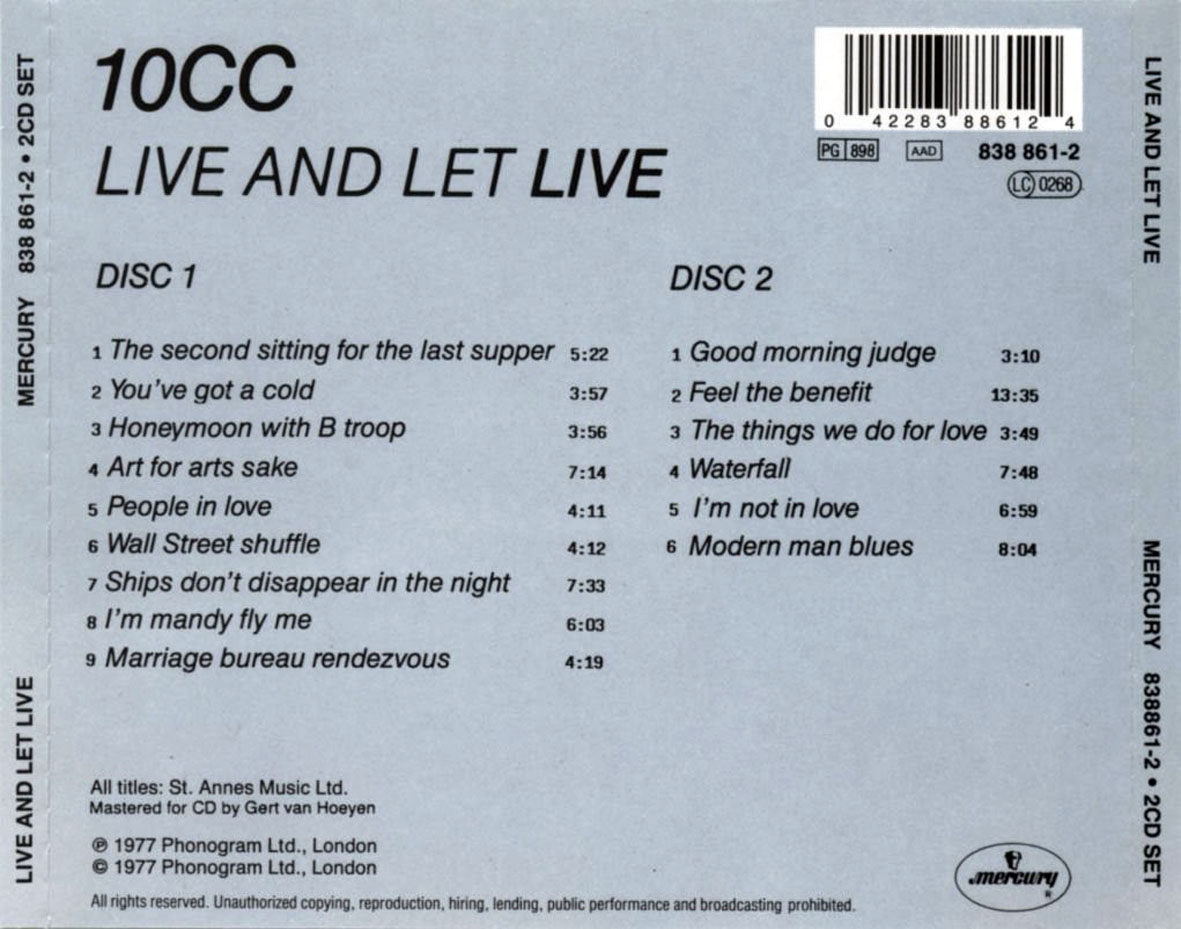 10cc Live And Let Live : Back | CD Covers | Cover Century | Over 1.000. ...
